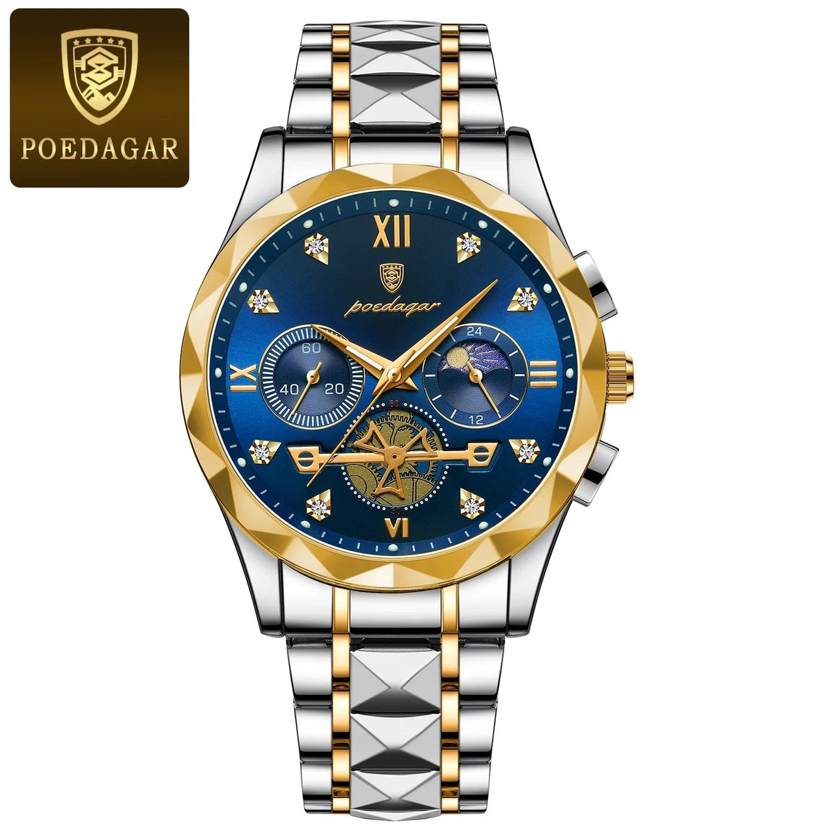 POEDAGAR Luxury Men's Waterproof Chronograph Watch: Stainless Steel Qu ...