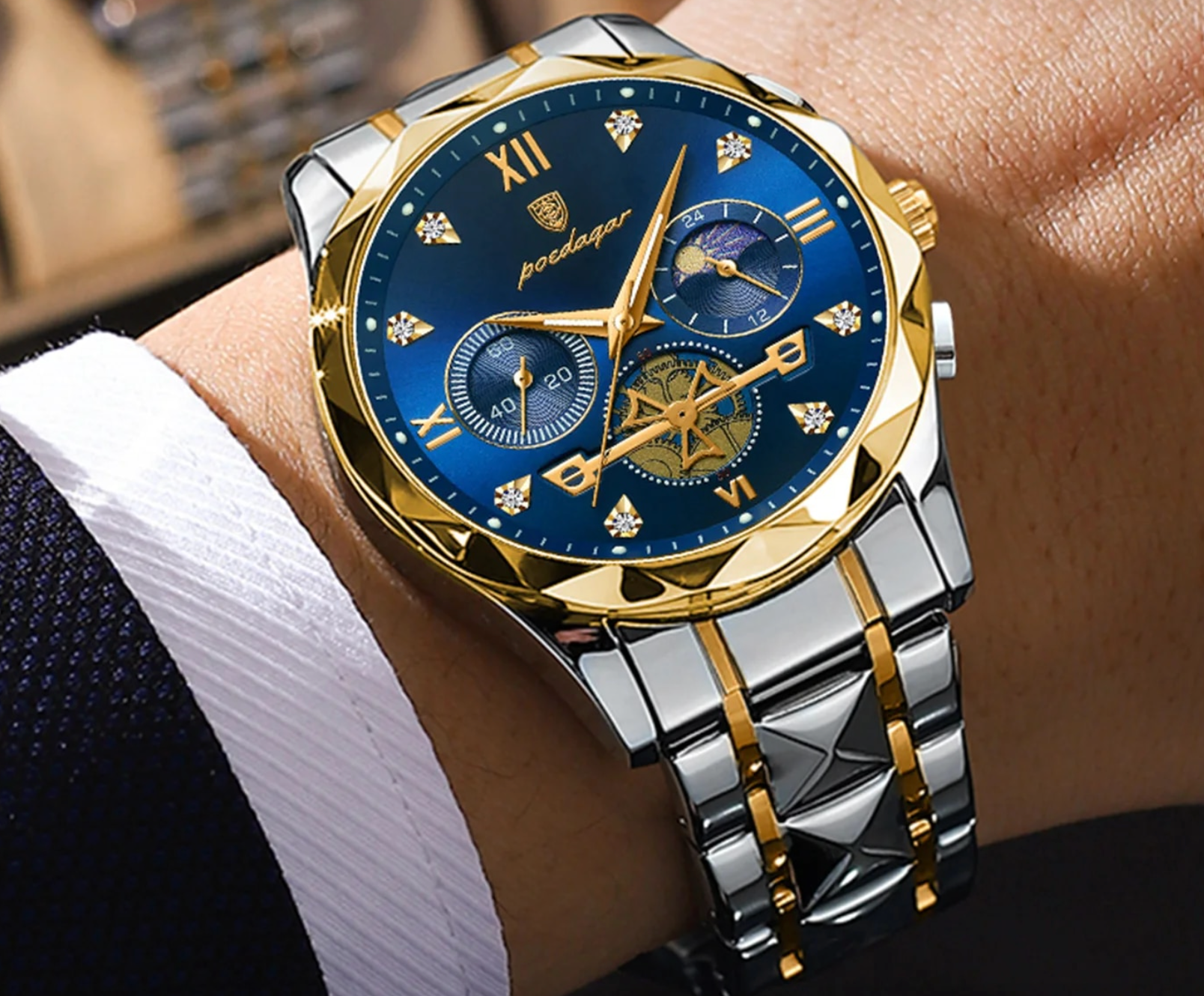 POEDAGAR Luxury Men's Waterproof Chronograph Watch: Stainless Steel Qu ...